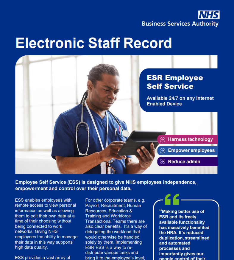 Implementing Employee Self Service - ESR Hub - NHS Electronic Staff Record